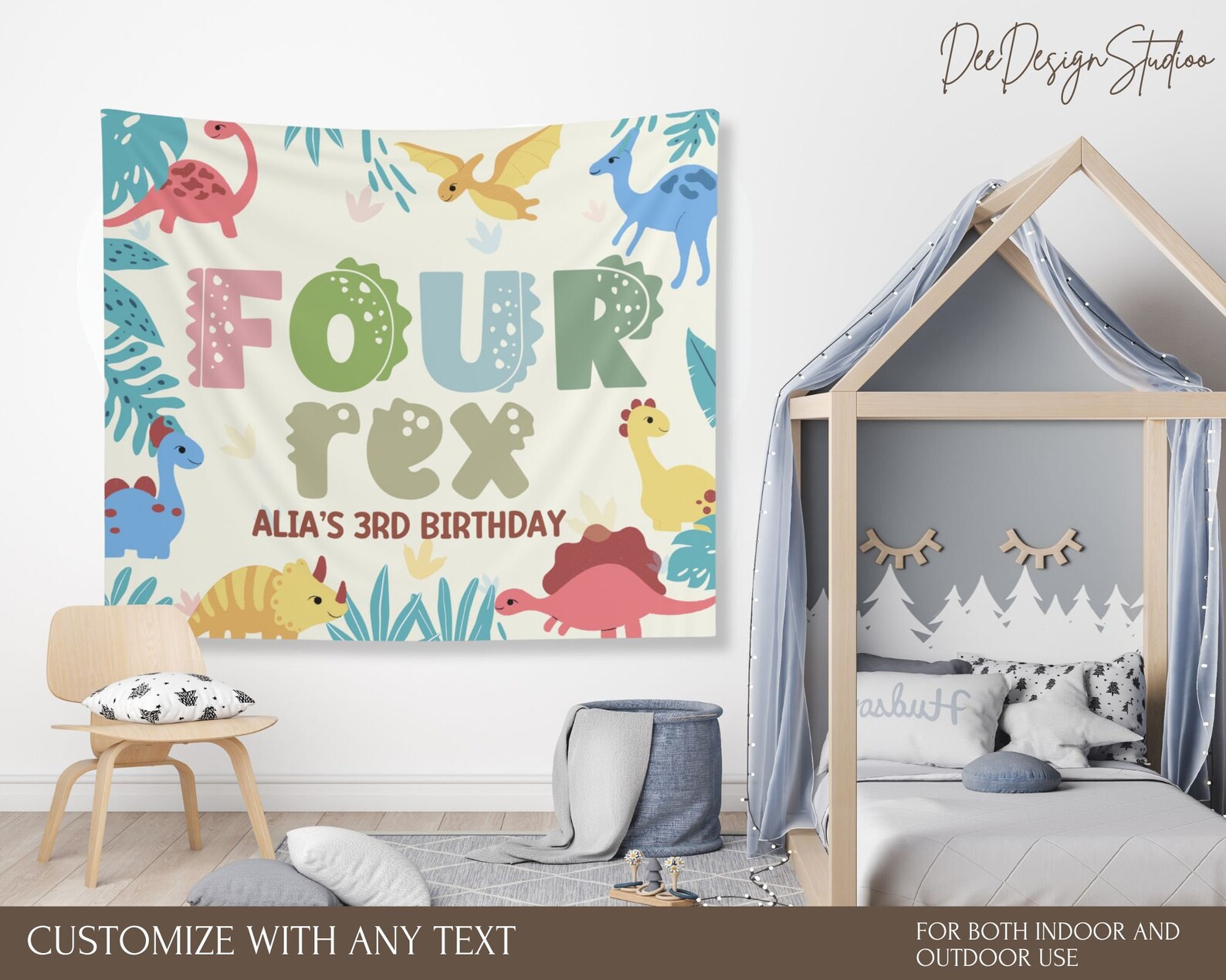 TWO Rex Dinosaur Birthday Banner Custom, Dino Party 2nd Birthday Banner ...