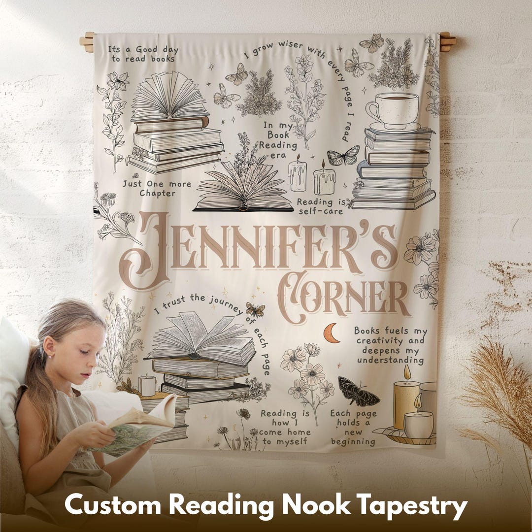 Custom Book Nook Reading Corner Flag, Book Nerd Tapestry, Reading ...