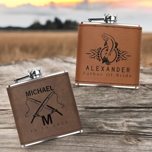 Fisher Groomsman Leather Hip Flask Personalized, Fishing Bachelorette ...