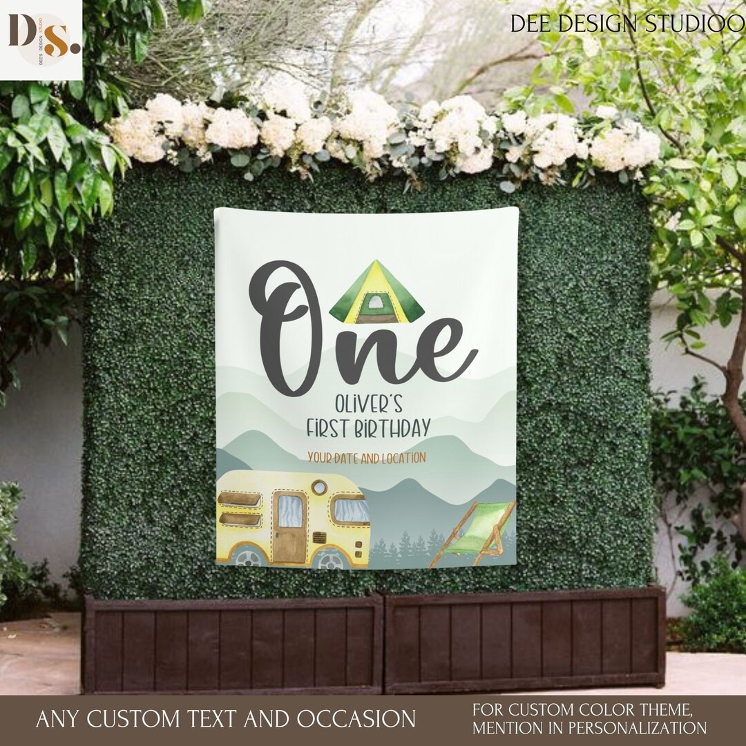 Camp Birthday Banner Backdrop Custom, Forest Camp Party 1st Birthday ...