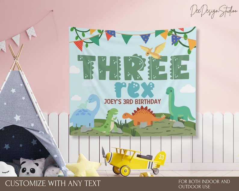 Custom 2 Rex Backdrop Birthday Banner, Dinosaur 2nd Birthday Decoration ...