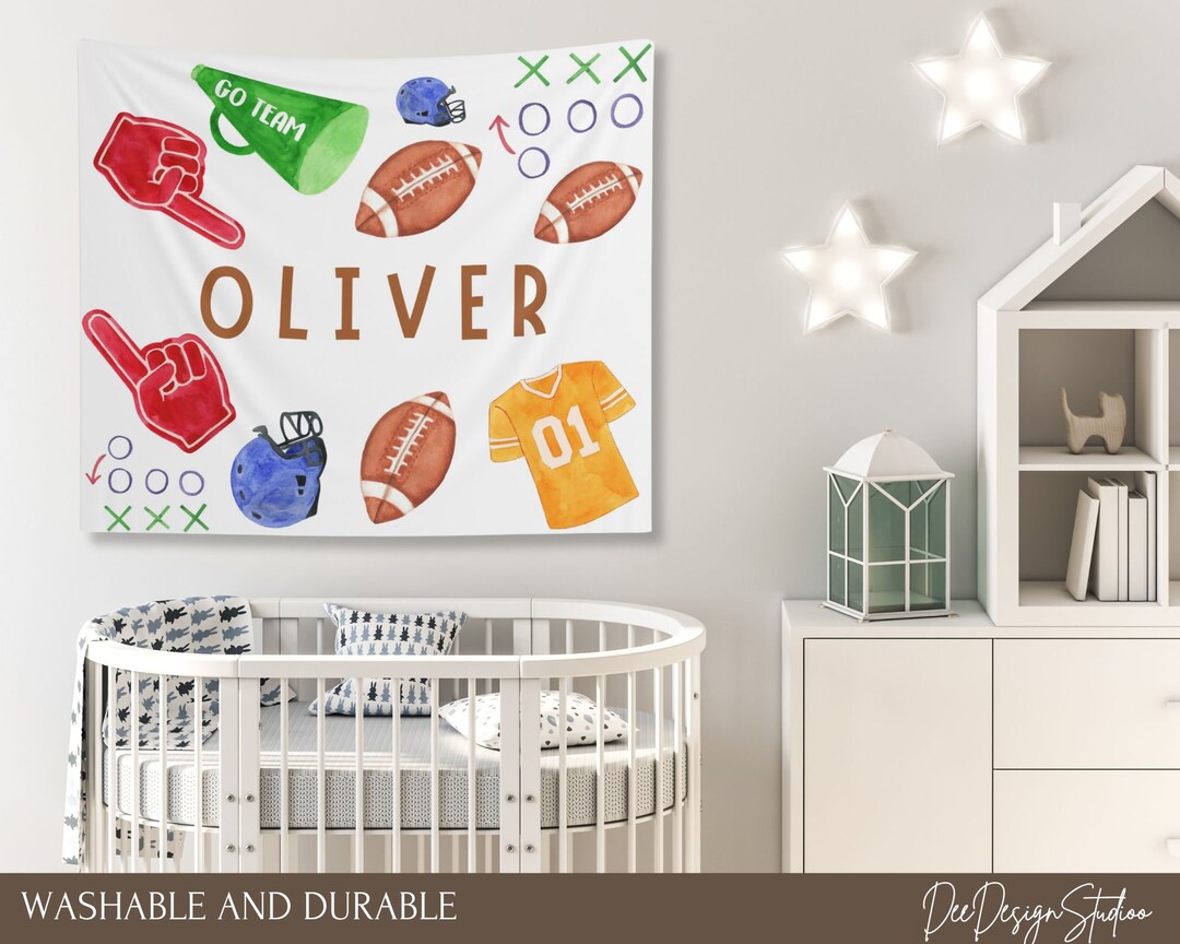 Football Name Sign for Nursery Wall Hanging Tapestry, Football Baby ...