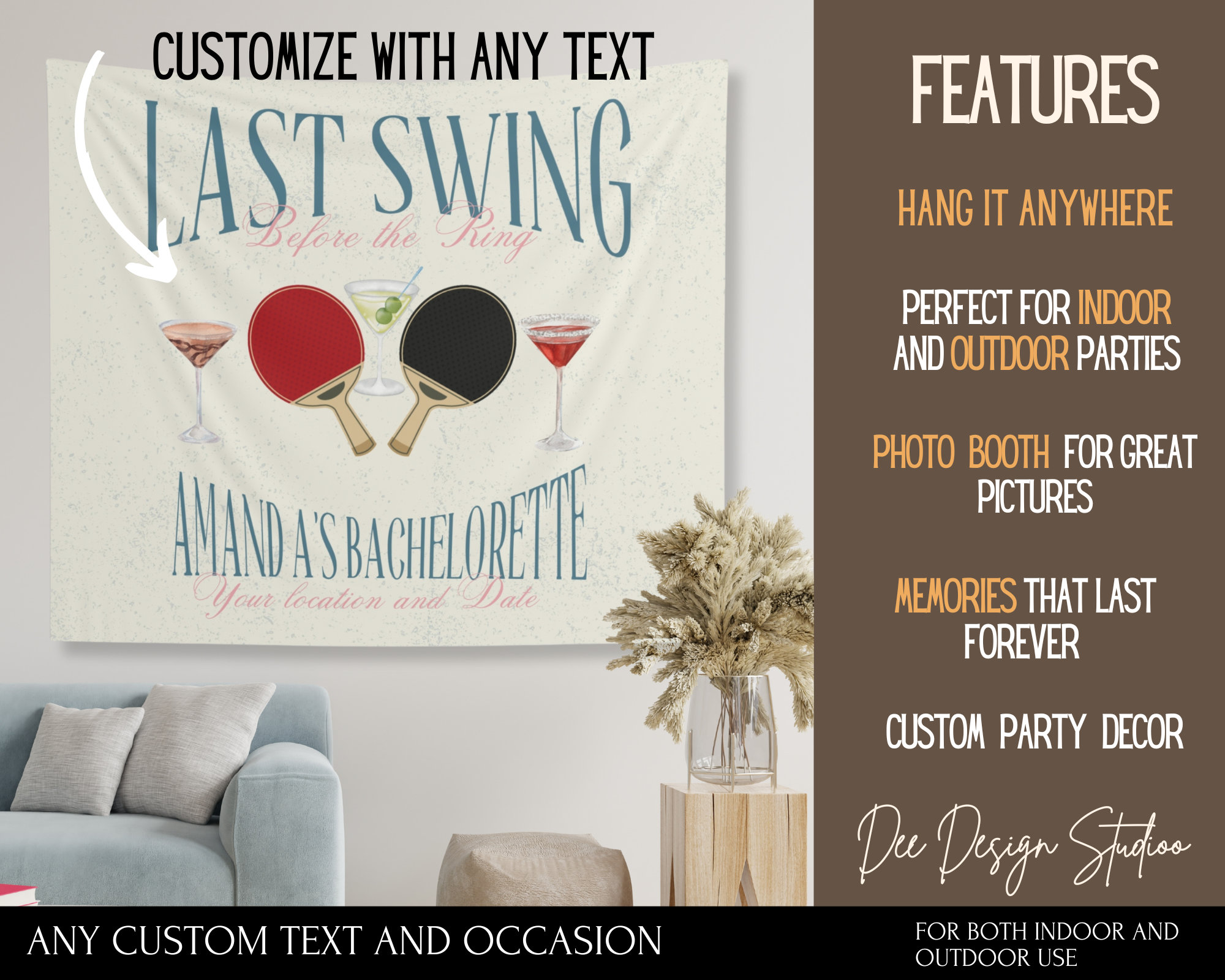 Pickleball Bachelorette Party Backdrop, Personalized Table Tennis Theme ...