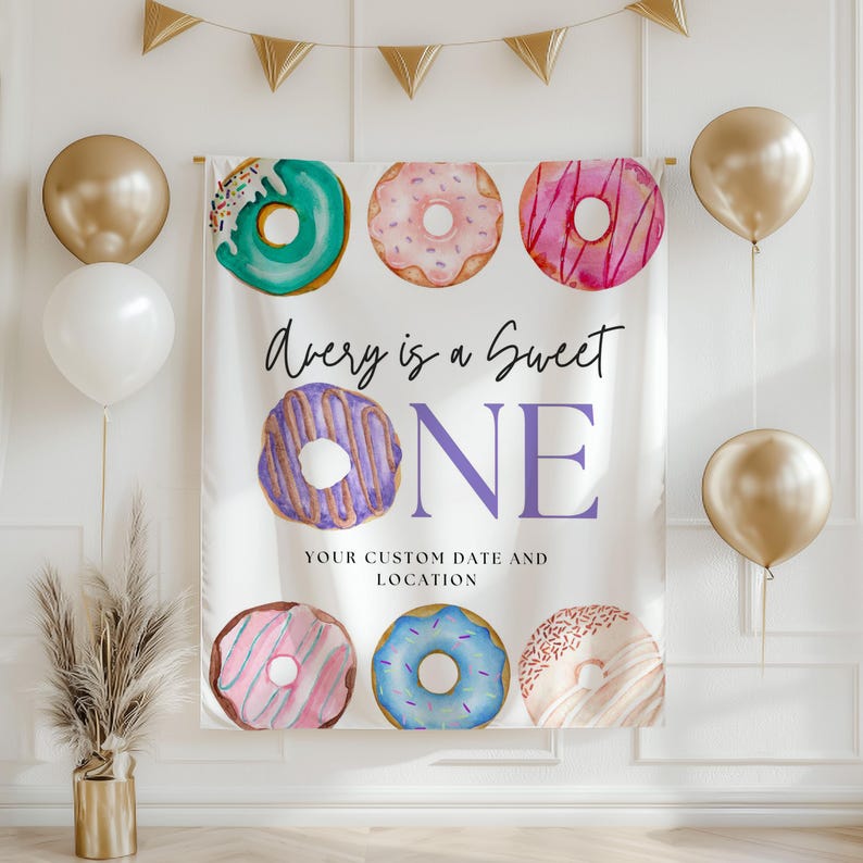 Sweet Donut Birthday Party Banner Decor, Custom Donut Party Supplies ...
