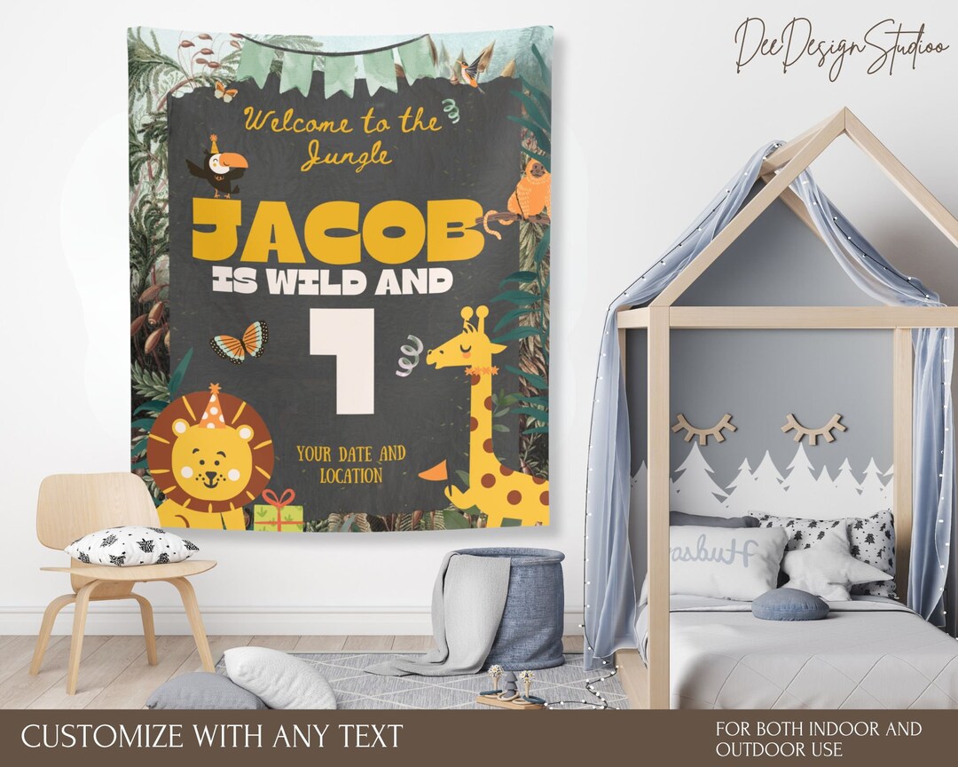 Personalized Jungle Animal Birthday Banner, Wild One Birthday ...