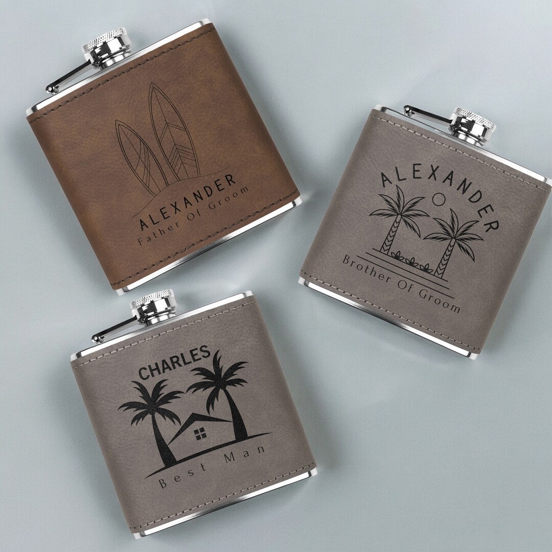 Beach Groomsman Leather Hip Flask, Groomsmen Bachelor Party Supplies ...