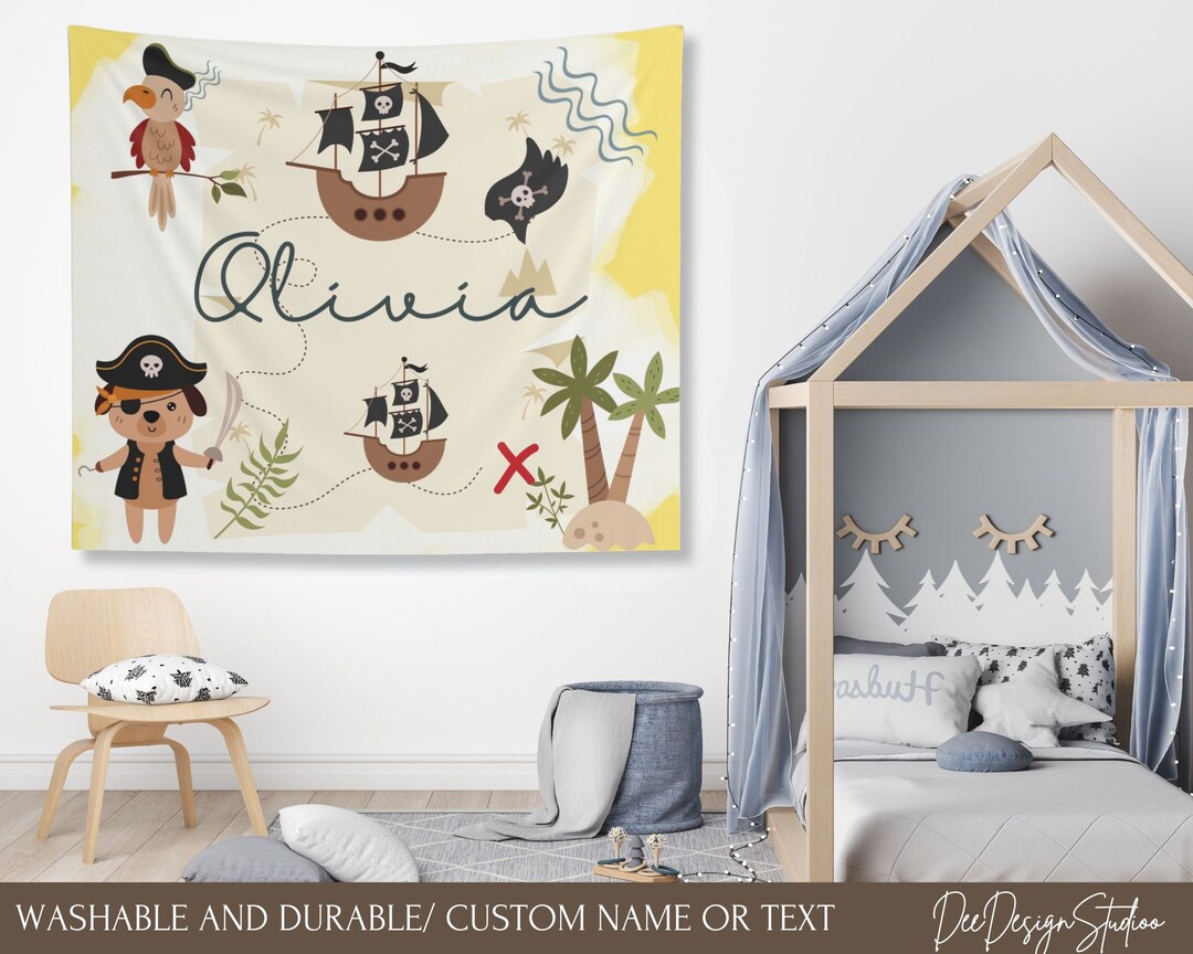 Custom Pirate Crib Banner, Boy Playroom Tapestry, Nautical Theme ...