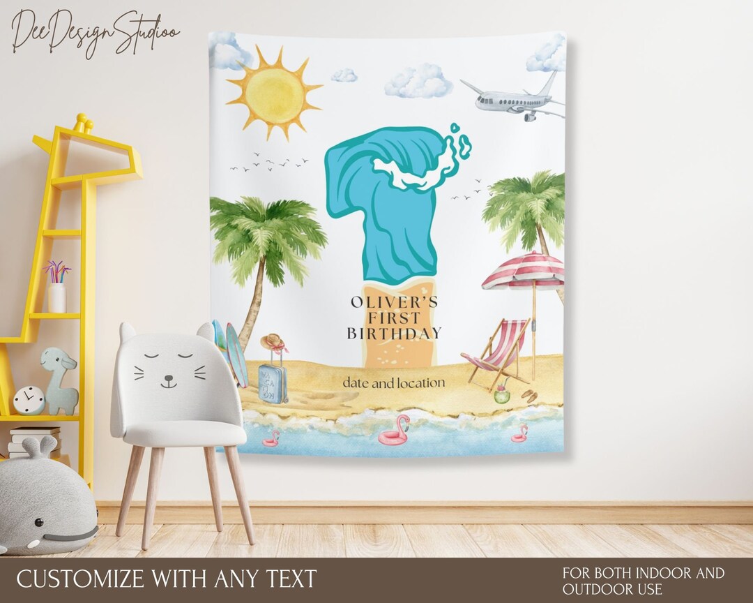 CUSTOM Beach Birthday Banner, Surfing Summer 1st Birthday Banner, Beach ...