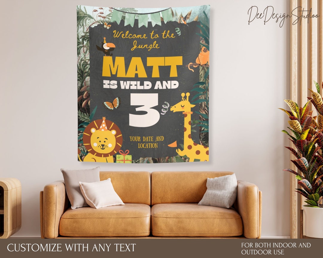 Personalized Jungle Animal Birthday Banner, Wild One Birthday ...