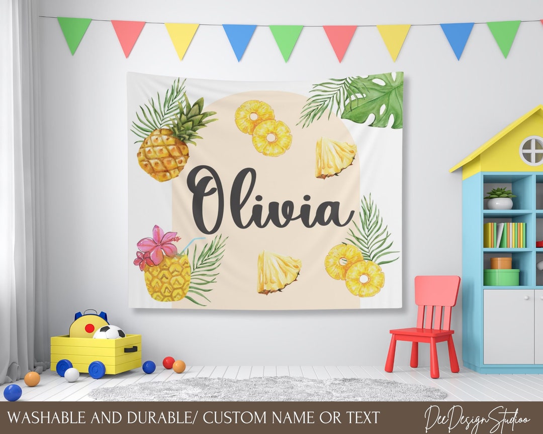 Pineapple Theme Playroom Banner Personalized, Tropical Girls Room Wall ...