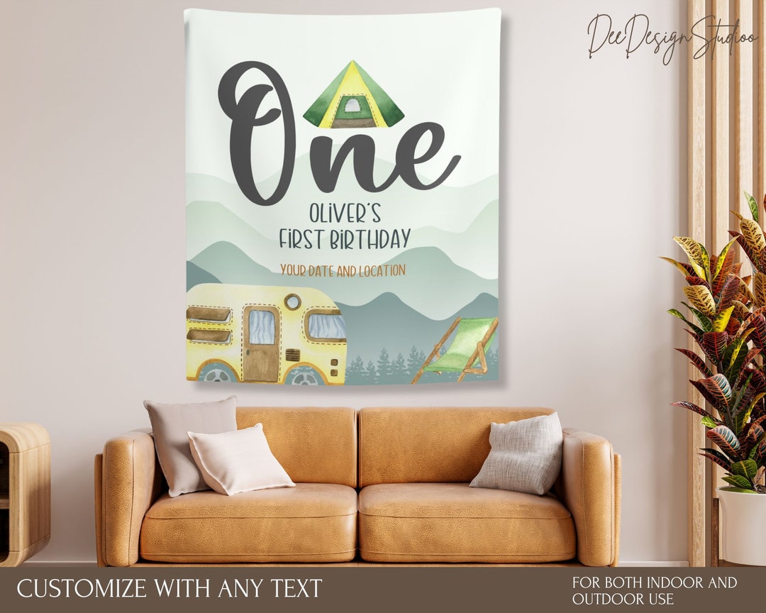 Camp Birthday Banner Backdrop Custom, Forest Camp Party 1st Birthday ...