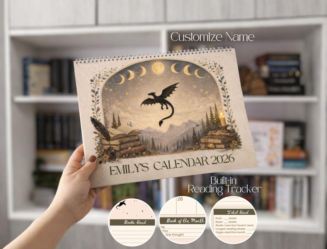 2026 Calendar + Tracker Book Lover, Fantasy Dragon 2026 Calendar ...