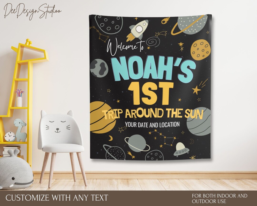 First Trip Around the Sun Birthday Banner, Custom Space Kids Birthday ...