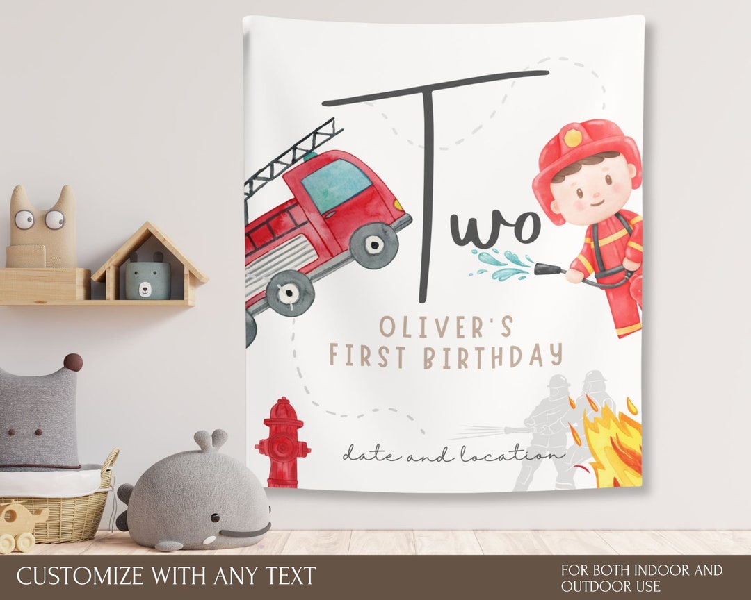CUSTOM Firefighter Birthday Banner, Custom Fire Station First Birthday ...
