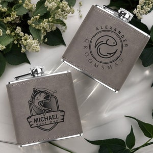 Fisher Groomsman Leather Hip Flask Personalized, Fishing Bachelorette Weekend, Engagement Party ...