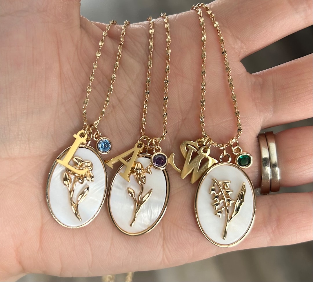 Birth Flower Necklace | Birth Flower & Birth Stone Necklace | Womens ...