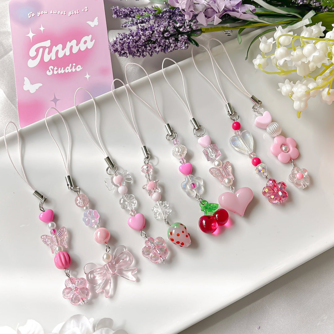 Pink Beaded Phone Charm Strap: Y2K Kpop Journal Planner Charm - Etsy