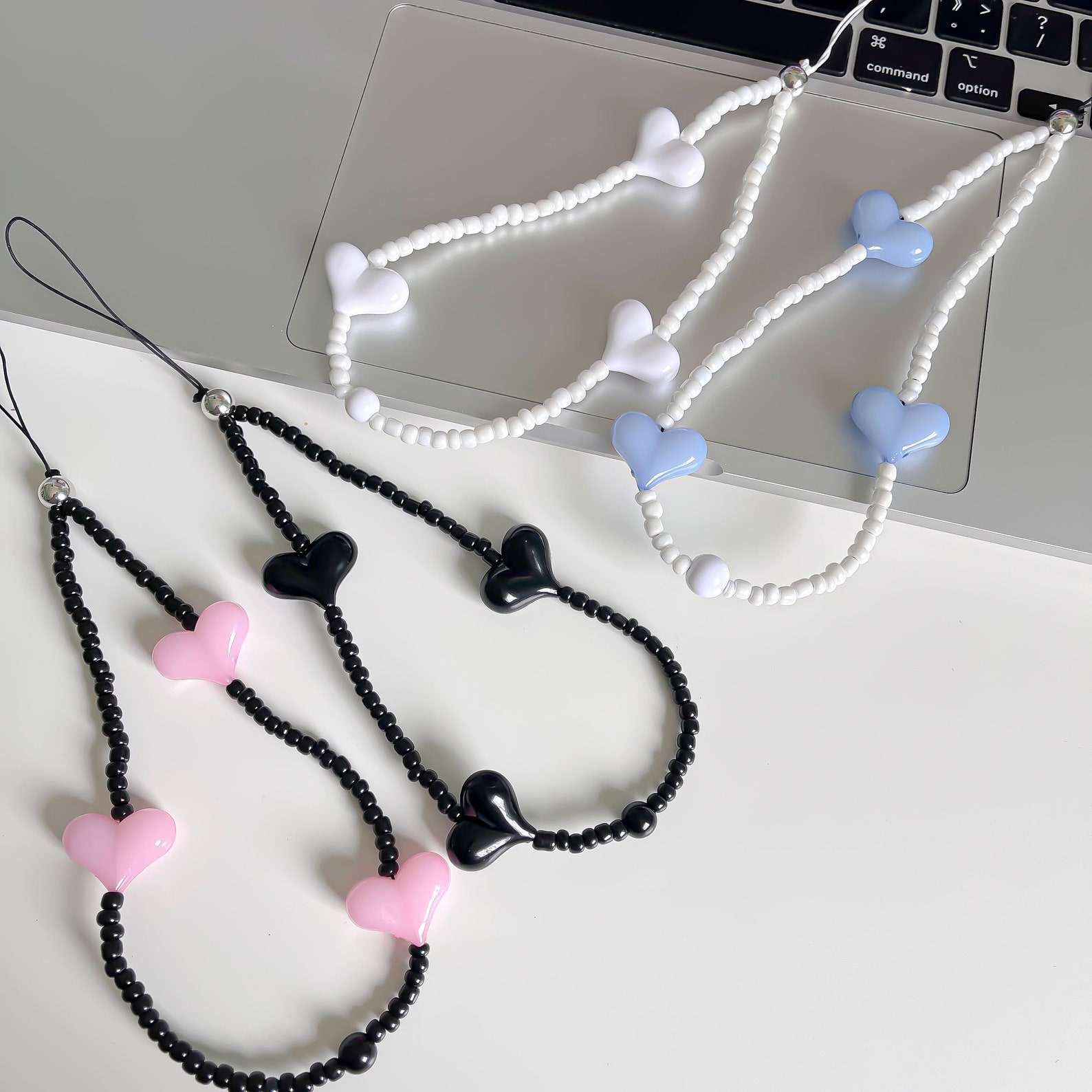 Cute Phone Charm Black White Beaded Phone Strap Kpop Key - Etsy