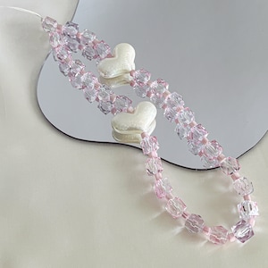 Cube Crystal Phone Charm With Pearl Heart Y2K Style Pink - Etsy