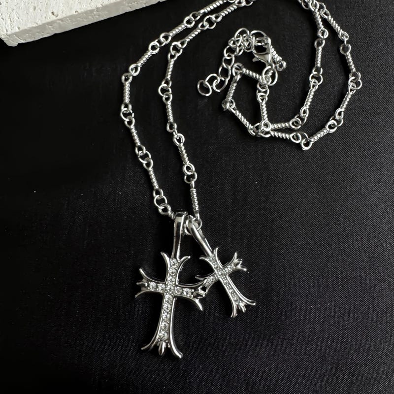 Goth Chrome Cross Choker - Etsy