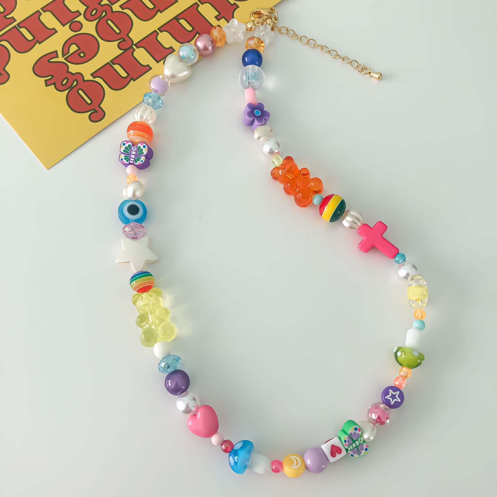 Cute Pearl Necklace Set With Gummy Bear Smiley Face Handmade - Etsy