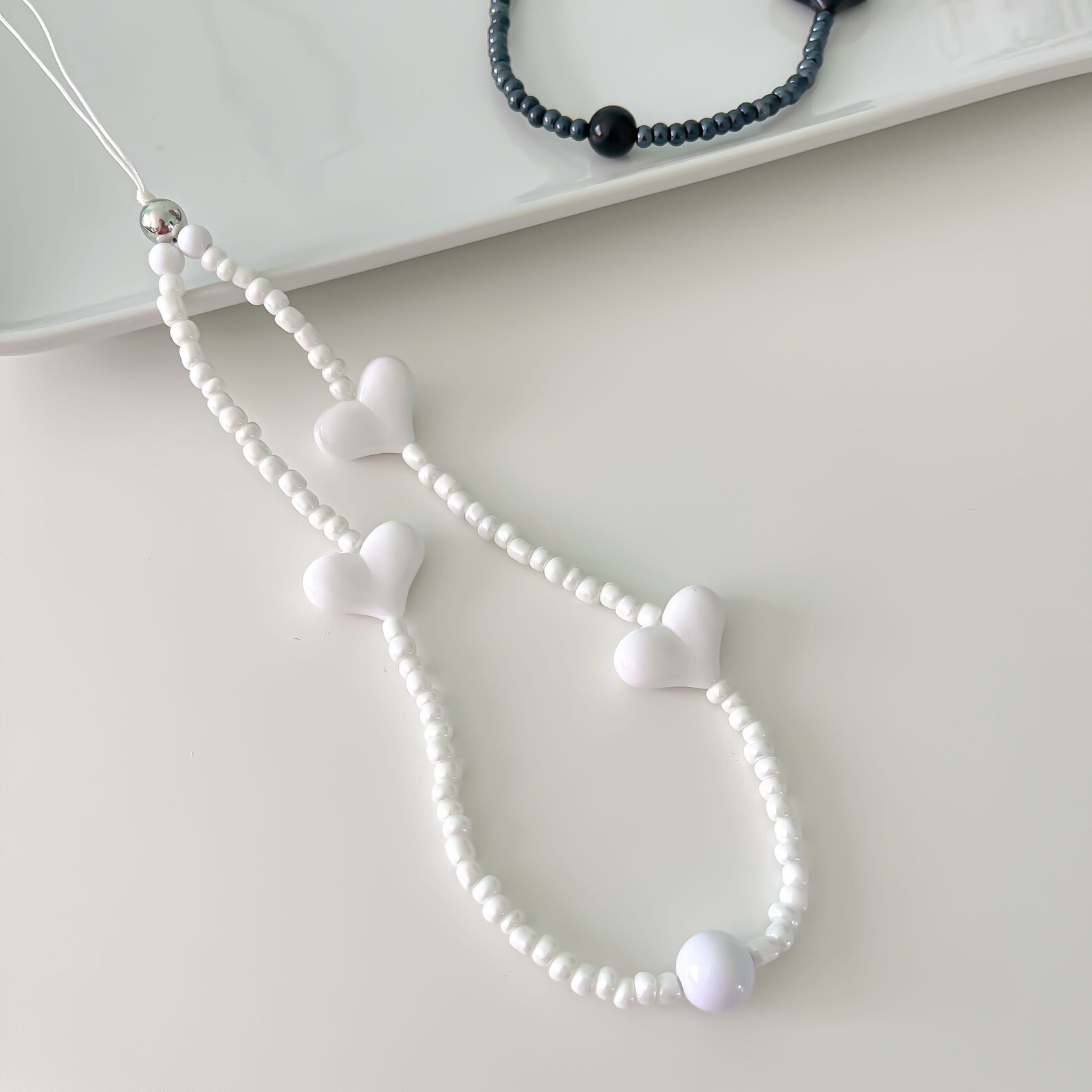 Cute Phone Charm Black White Beaded Phone Strap Kpop Key - Etsy