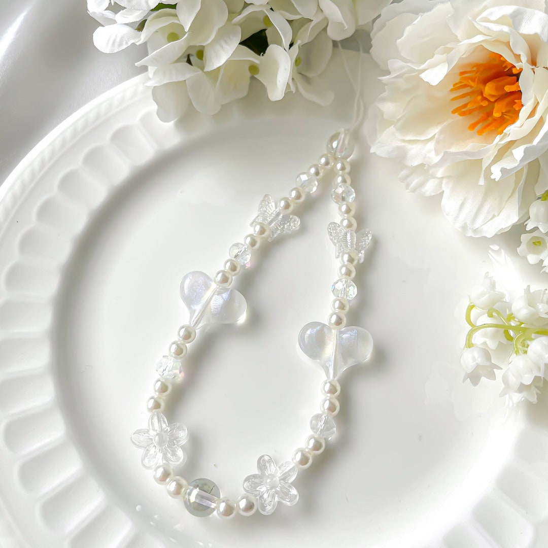 Cute Phone Charm Pearl White, Trendy Phone Charm Strap, Transparent ...