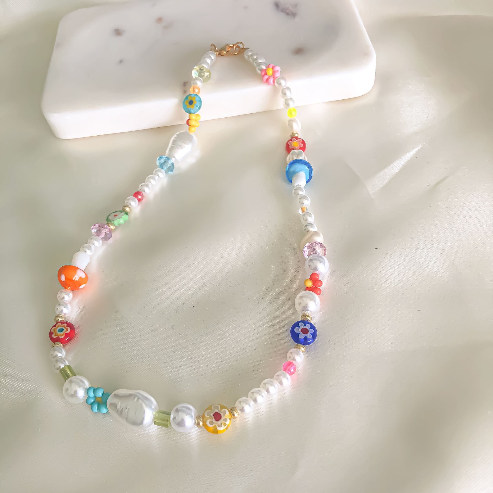 Cute Pearl Necklace Set With Gummy Bear Smiley Face Handmade - Etsy