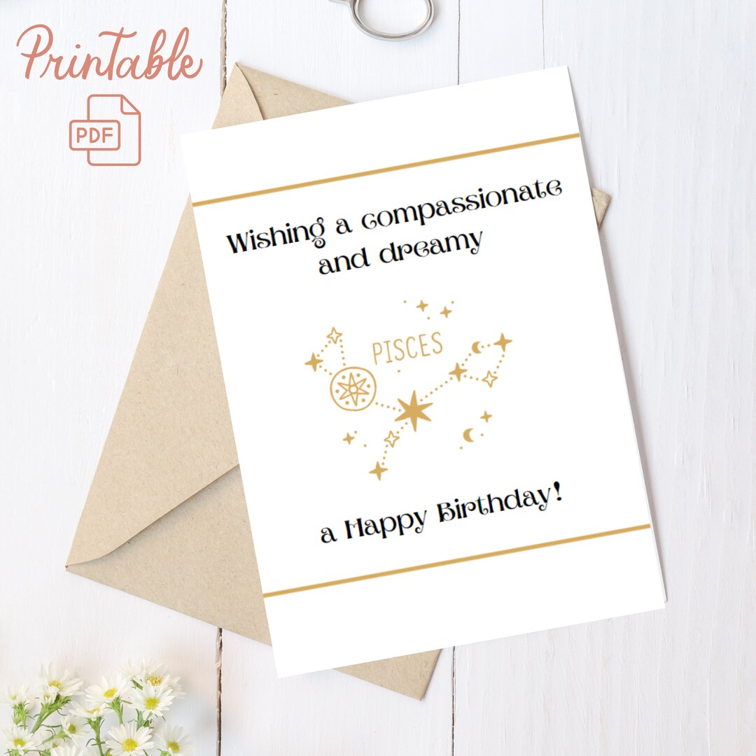 Pisces Birthday Card, Zodiac Sign, Digital Download, Printable PDF - Etsy