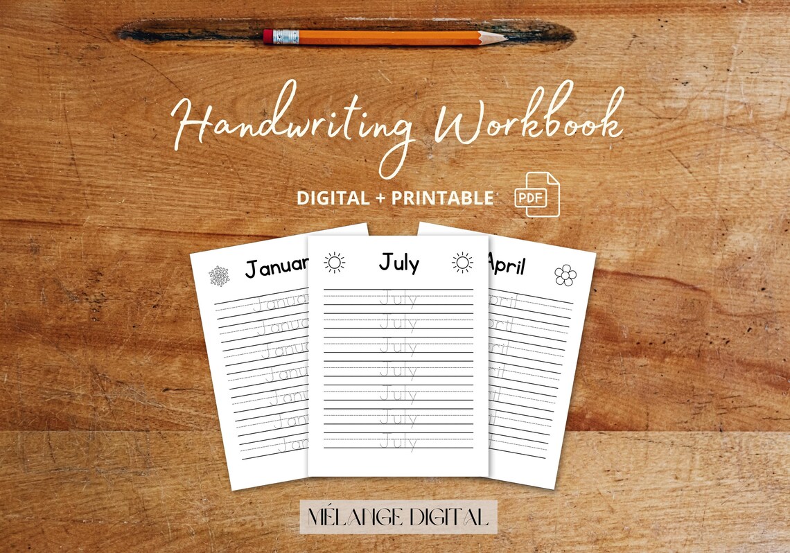 Months of the Year Handwriting Worksheets, English, Digital Download ...