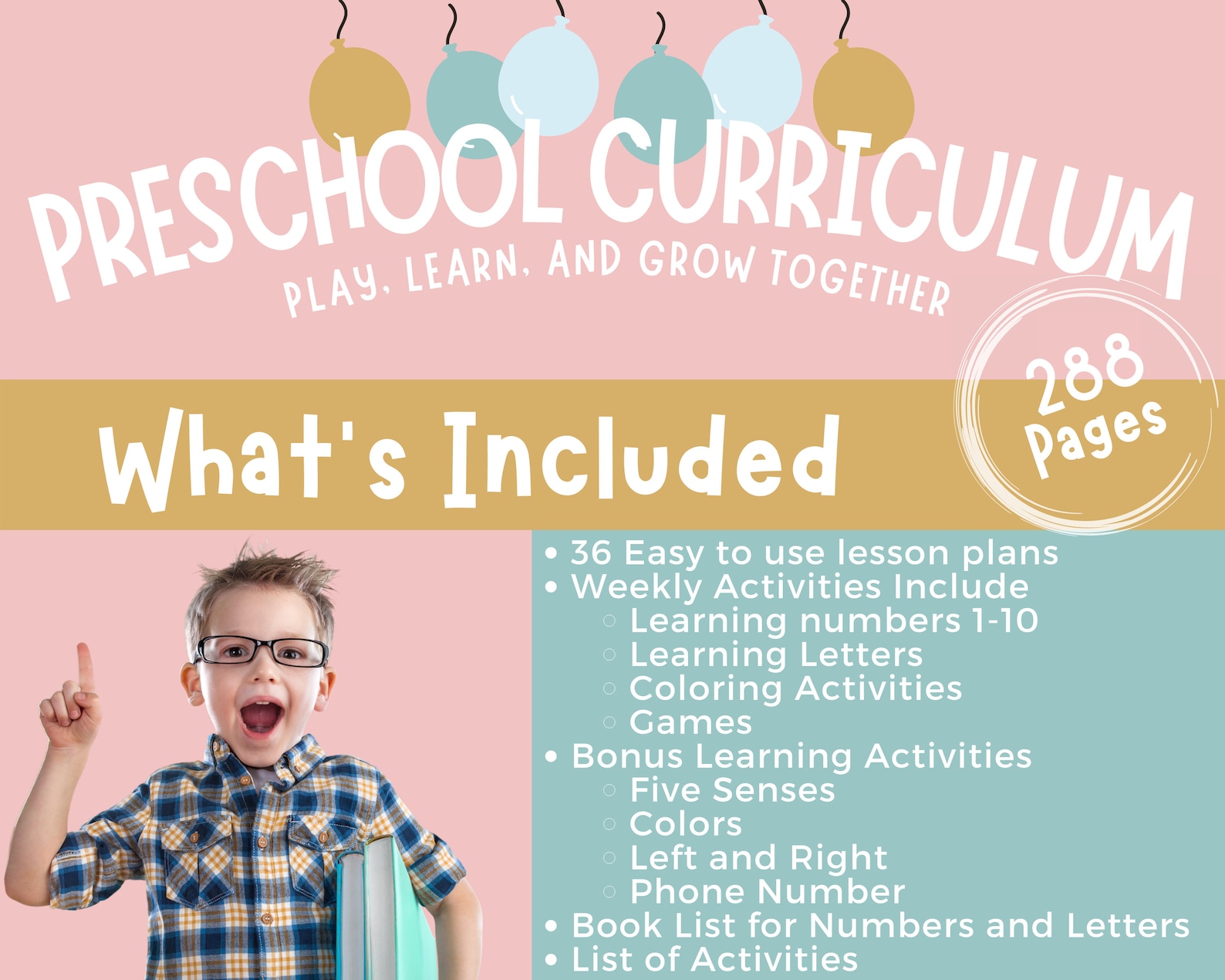 Preschool Curriculum Printable for Homeschool, Teach Letters, Numbers ...