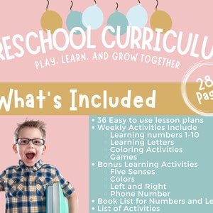 Preschool Curriculum Printable for Homeschool, Teach Letters, Numbers ...