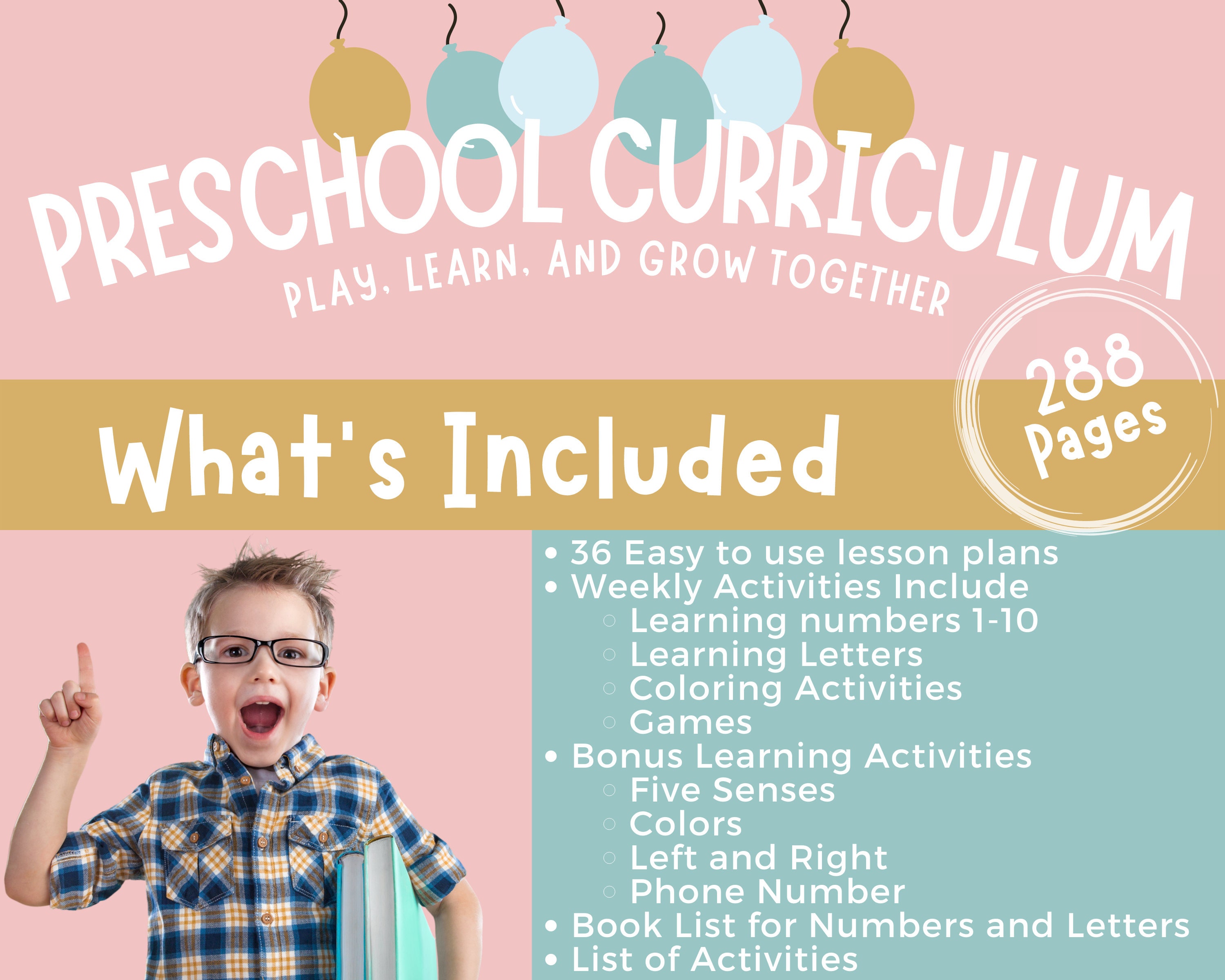 Preschool Curriculum Printable for Homeschool, Teach Letters, Numbers ...