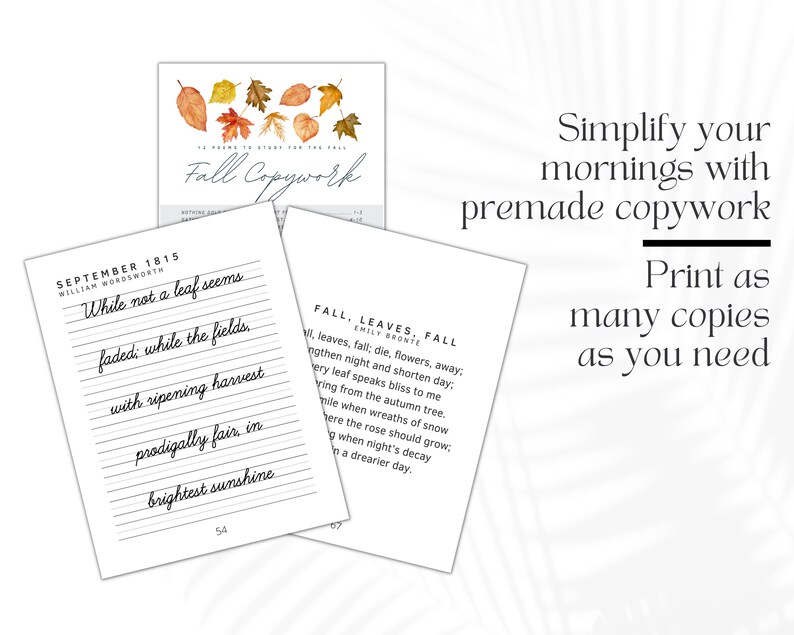 Fall Cursive Copywork and Seasonal Poetry Study Charlotte - Etsy
