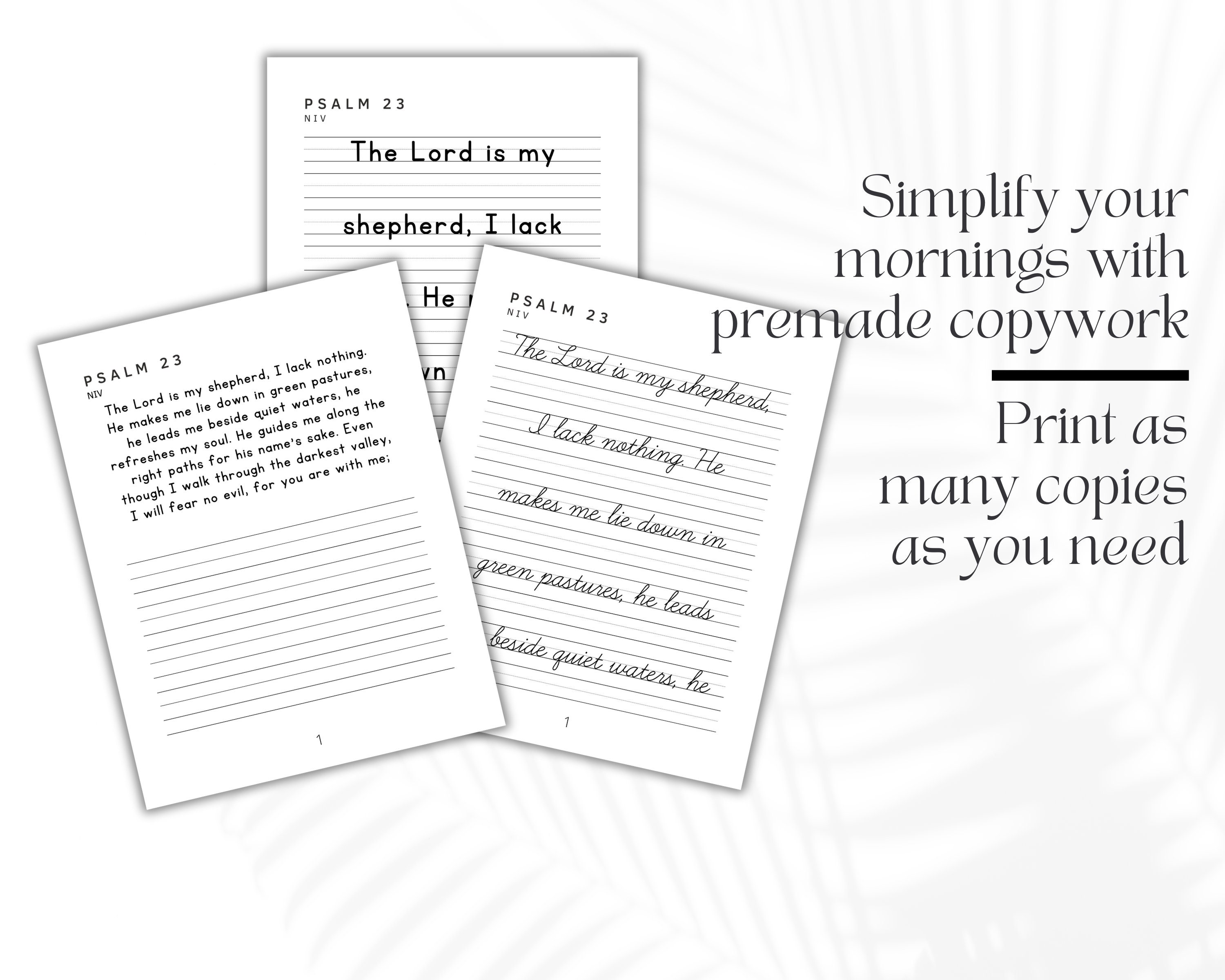 Copywork for Charlotte Mason Homeschool, Psalm 23, Print and Cursive ...