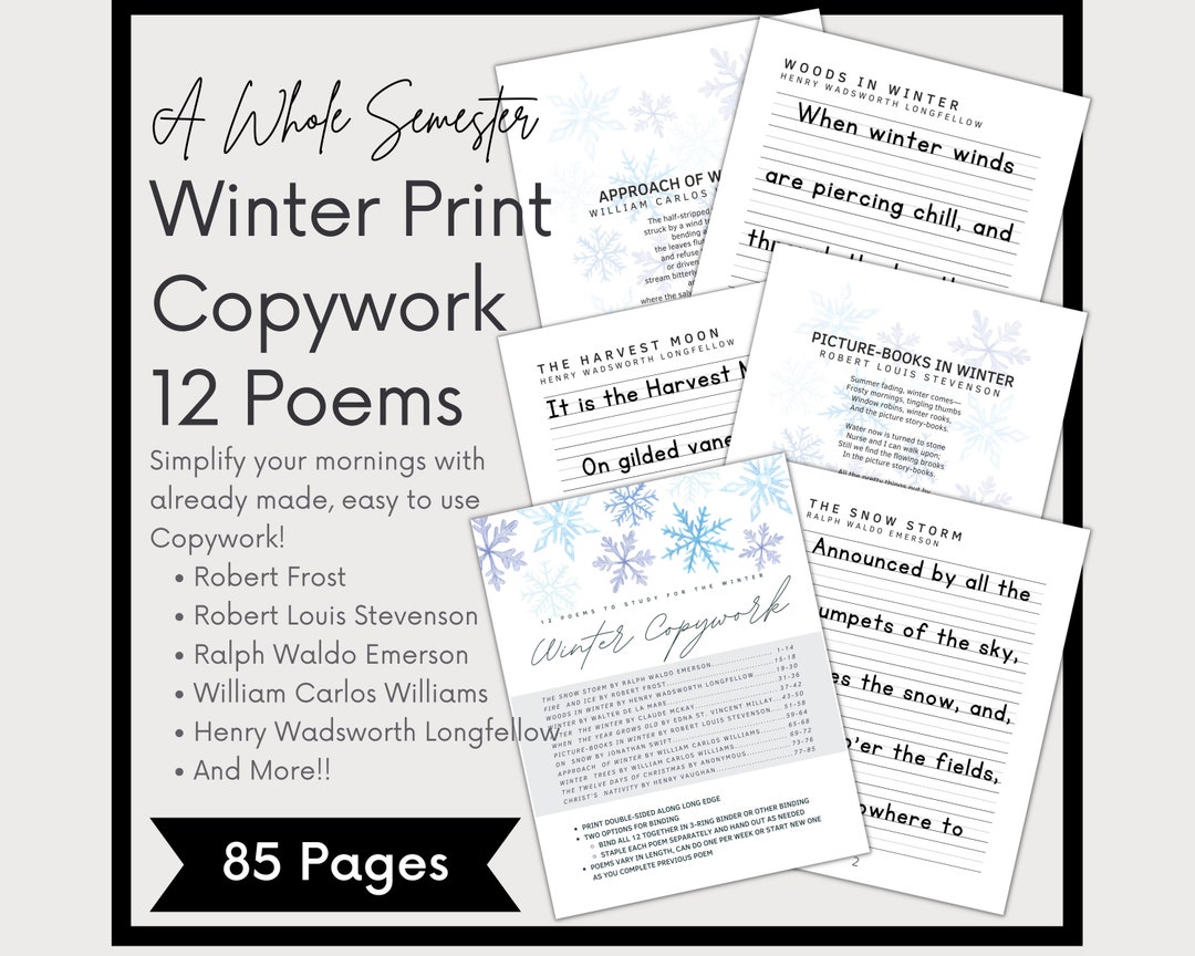 Winter Print Copywork and Seasonal Poetry Study, Charlotte Mason ...