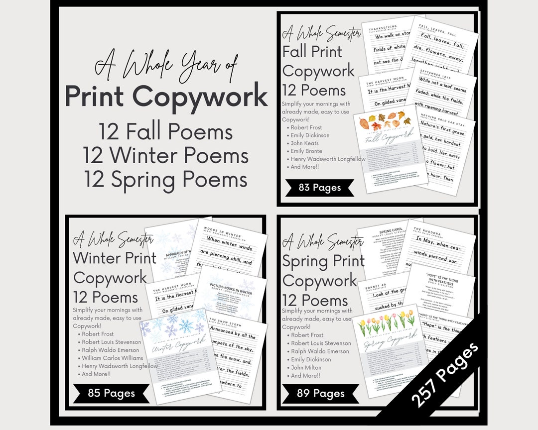 One Year of Print Copywork With 36 Seasonal Poems to Study, Charlotte ...