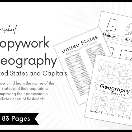 U.S. States and Capitals Cursive Copywork Homeschool - Etsy