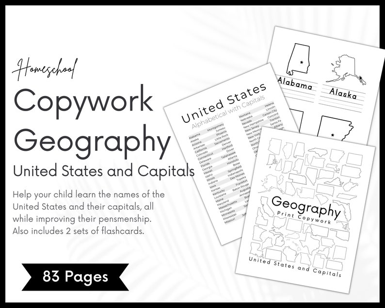 US States and Capitals Print Copywork and Flashcards - Etsy