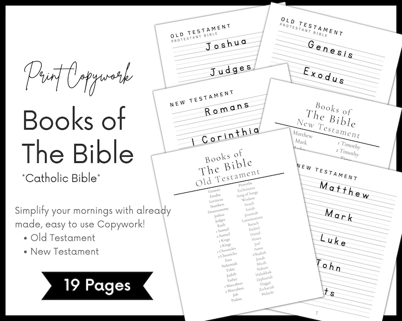 Books of the Catholic Bible Print Copywork, Homeschool Handwriting ...