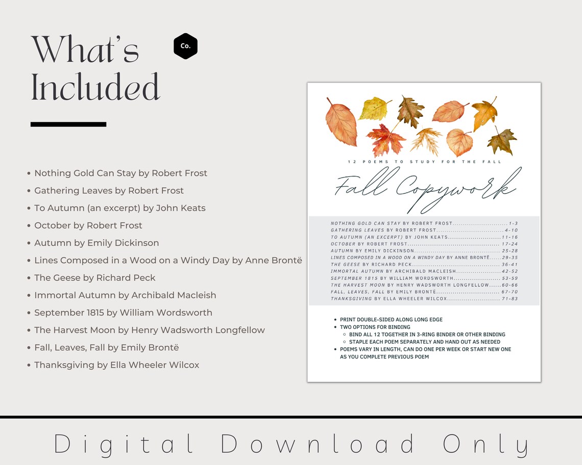 Fall Print Copywork and Seasonal Poetry Study, Charlotte Mason ...