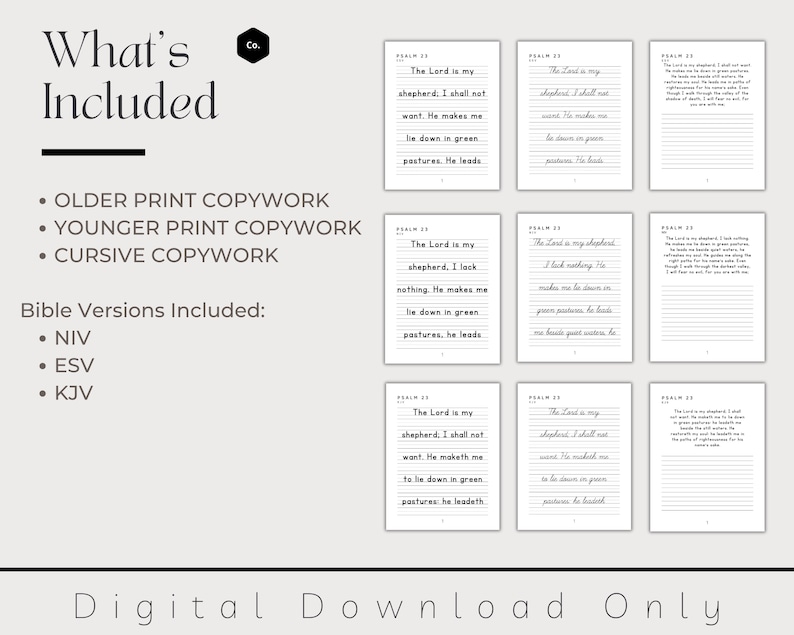 Copywork for Charlotte Mason Homeschool, Psalm 23, Print and Cursive ...