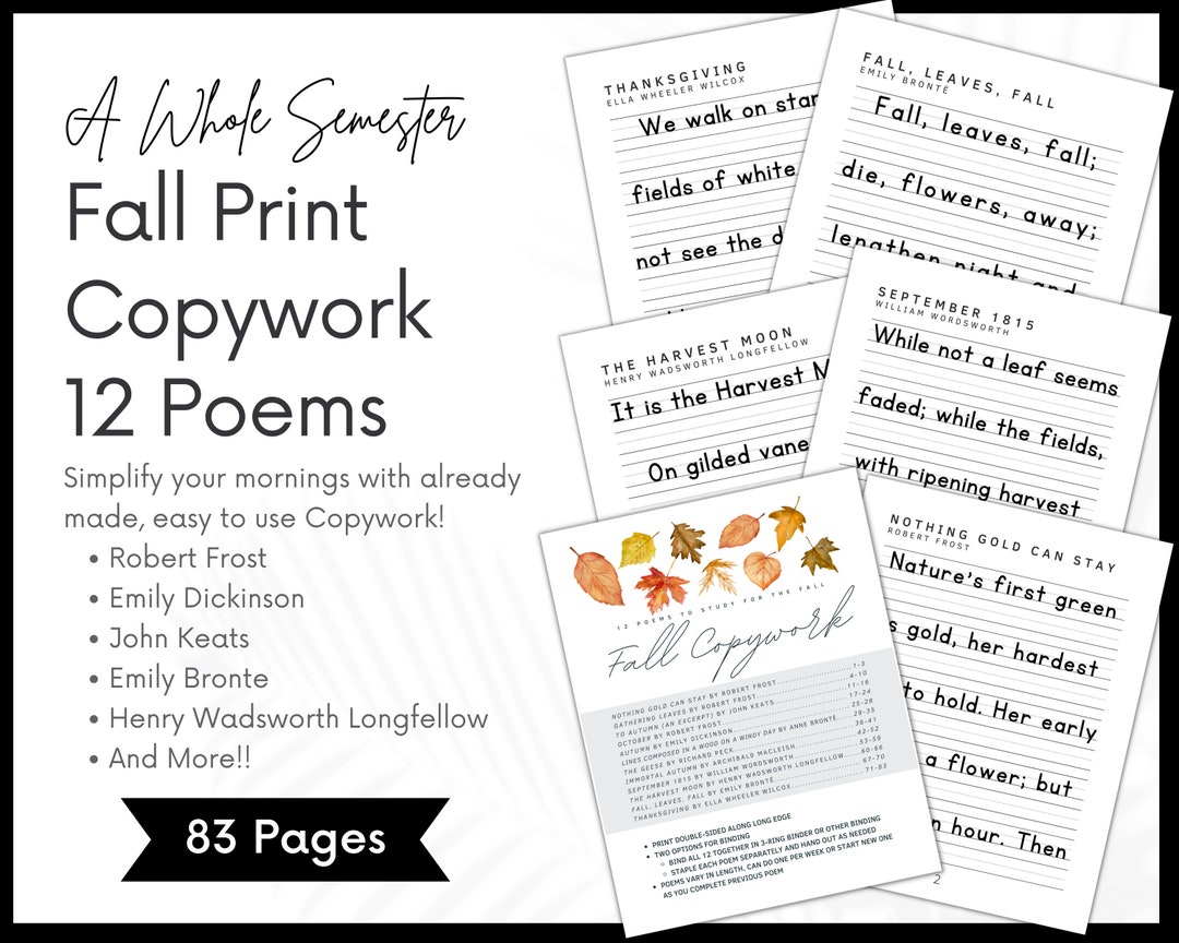 Fall Print Copywork and Seasonal Poetry Study Charlotte Mason - Etsy