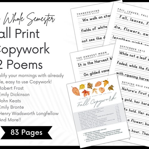 Fall Print Copywork and Seasonal Poetry Study Charlotte Mason - Etsy