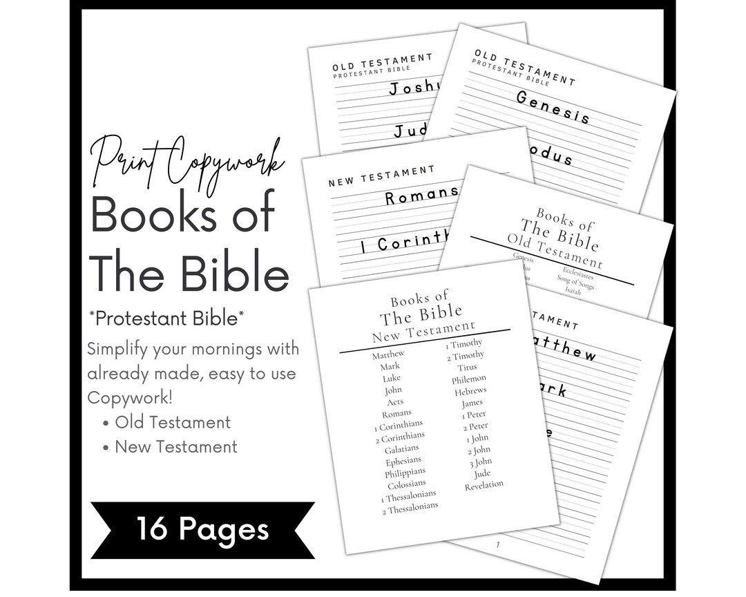 Books of the Bible Print Copywork, Homeschool Handwriting Practice ...