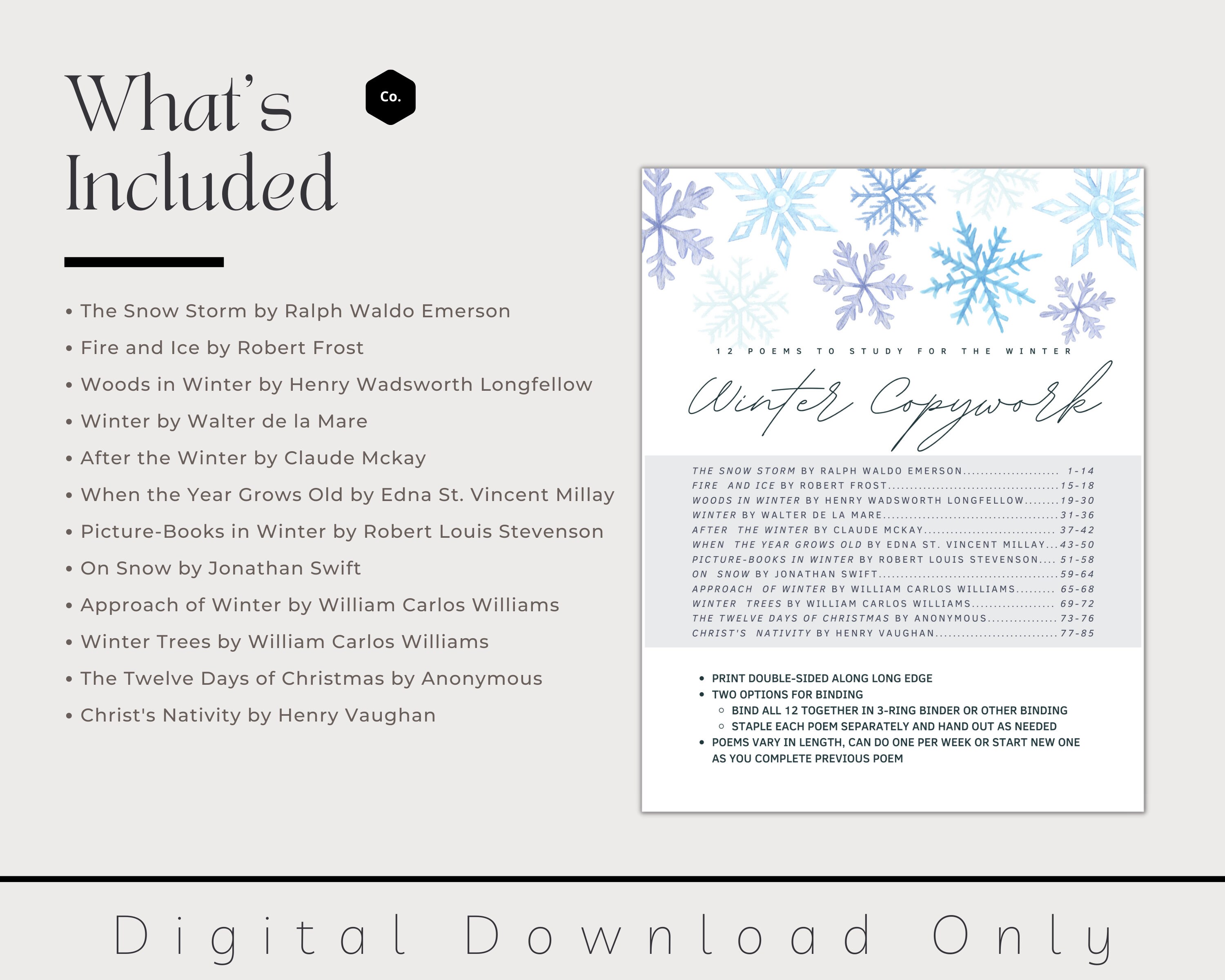 Winter Cursive Copywork and Seasonal Poetry Study, Charlotte Mason ...