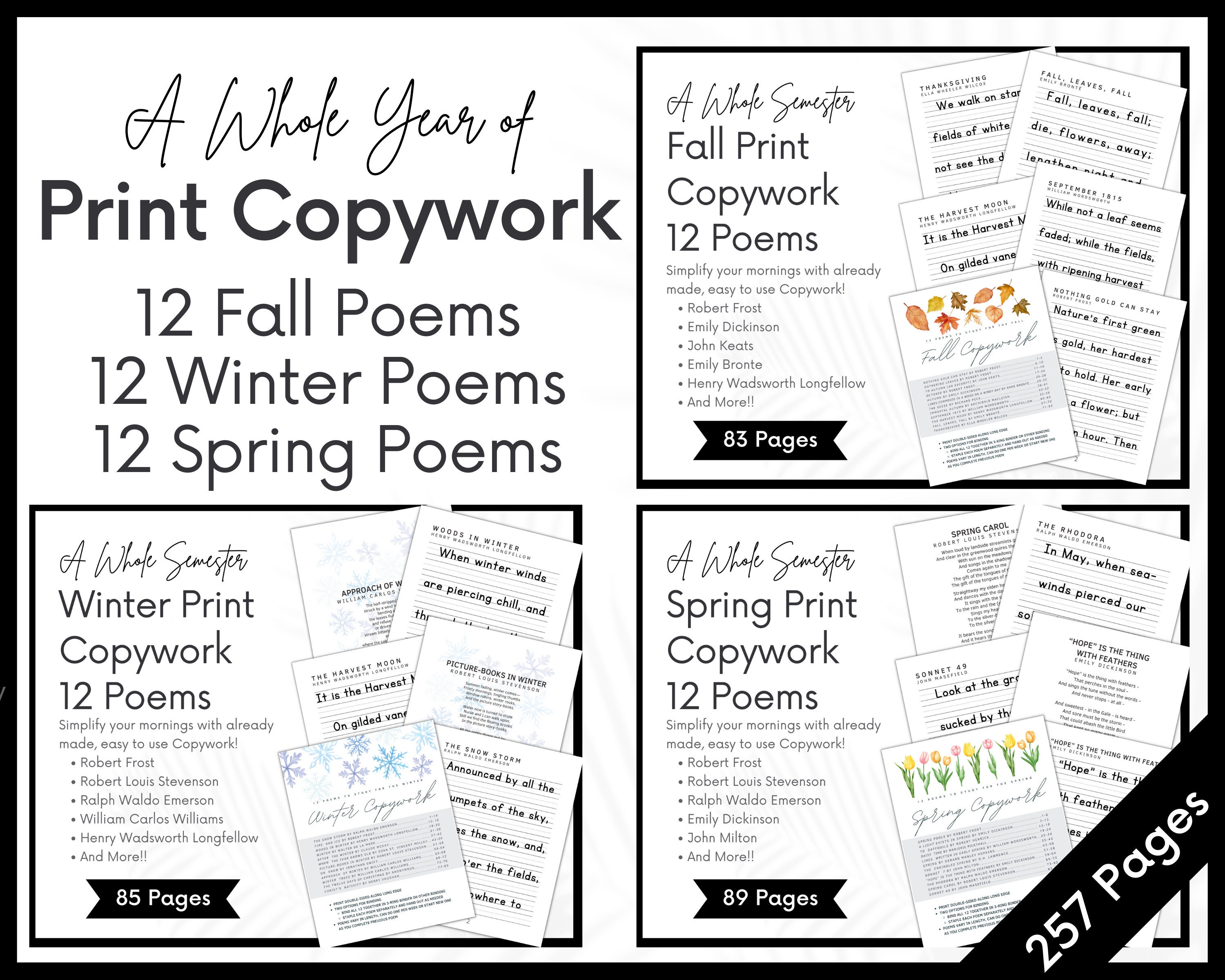One Year of Print Copywork With 36 Seasonal Poems to Study - Etsy
