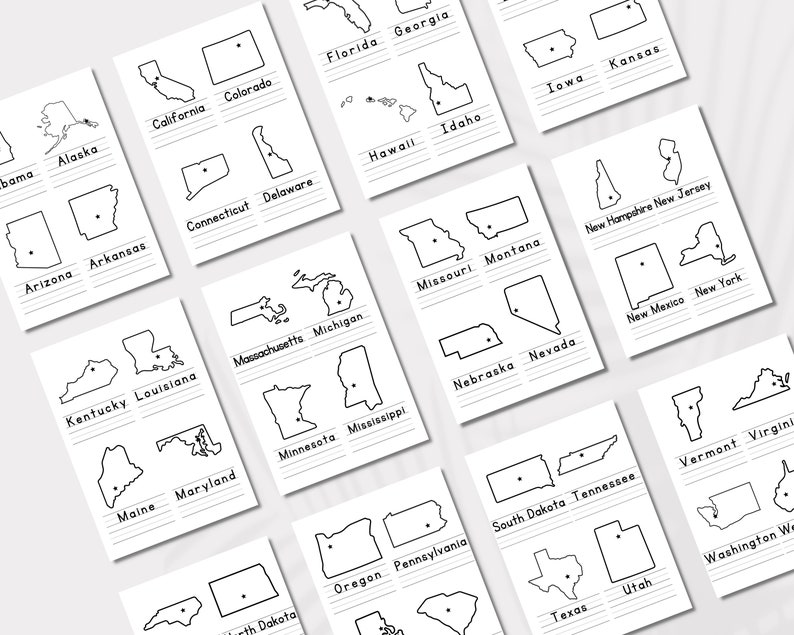 US States and Capitals Print Copywork and Flashcards - Etsy