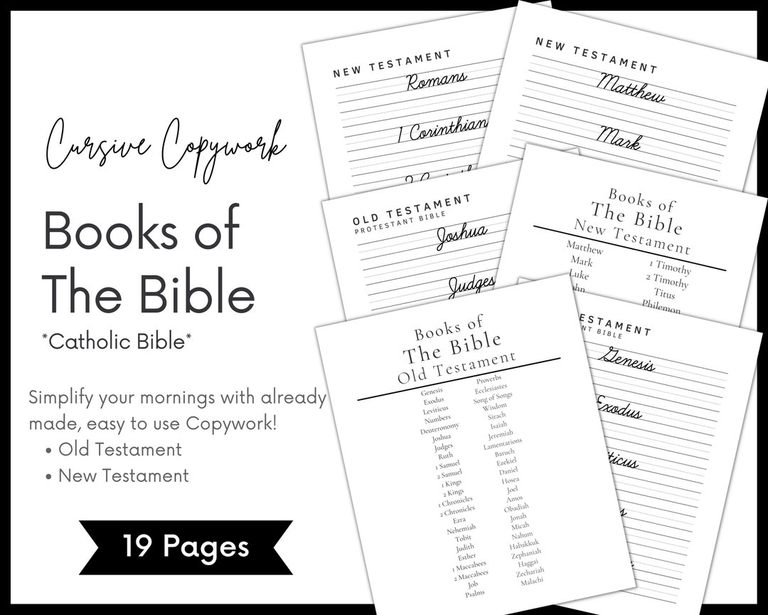 Books of the Catholic Bible Cursive Copywork, Homeschool Handwriting ...