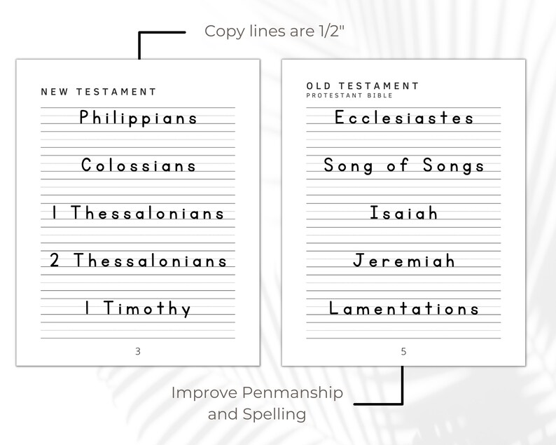 Books of the Bible Print Copywork, Homeschool Handwriting Practice ...